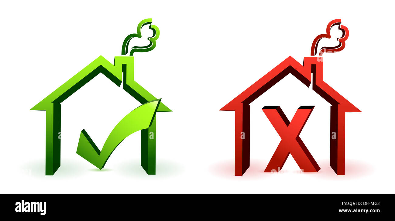 home icons for good and bad check Stock Photo - Alamy