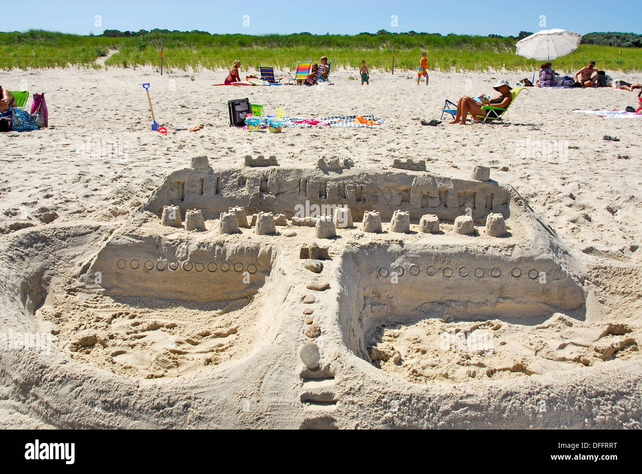 Sand castle on a Cape Cod beach, Massachusetts Stock Photo - Alamy