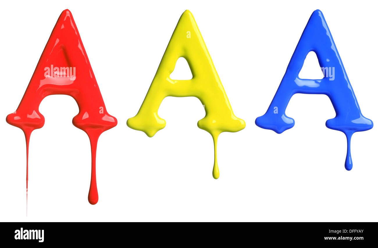 Paint dripping alphabet with 3 different variations in red, yellow, and ...