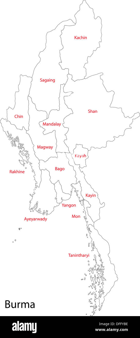 Burma map Cut Out Stock Images & Pictures - Alamy