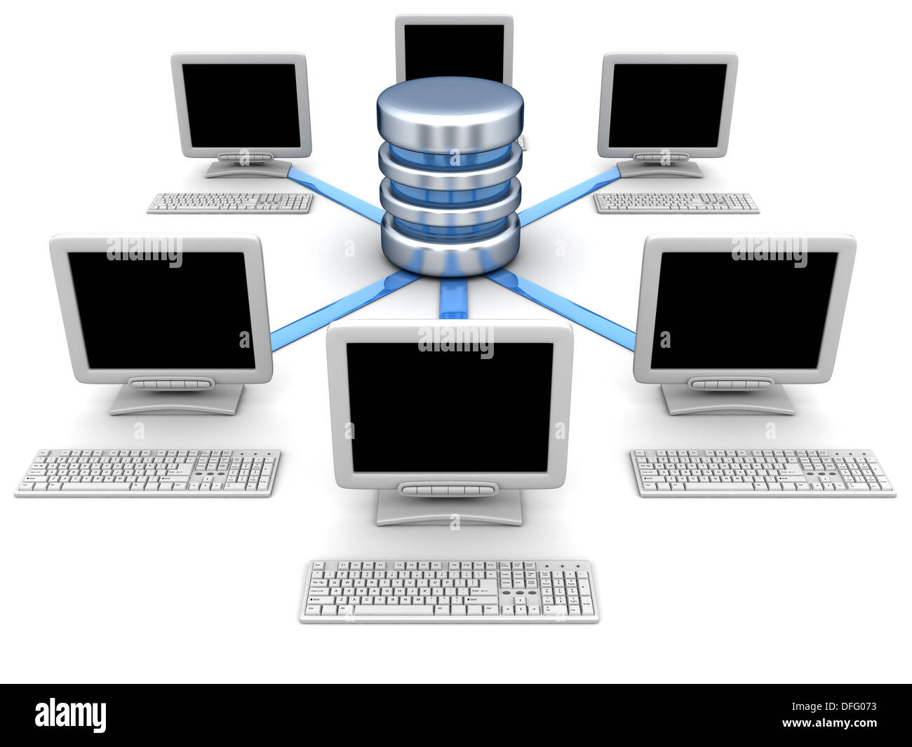 Network six computers (done in 3d, isolated Stock Photo - Alamy