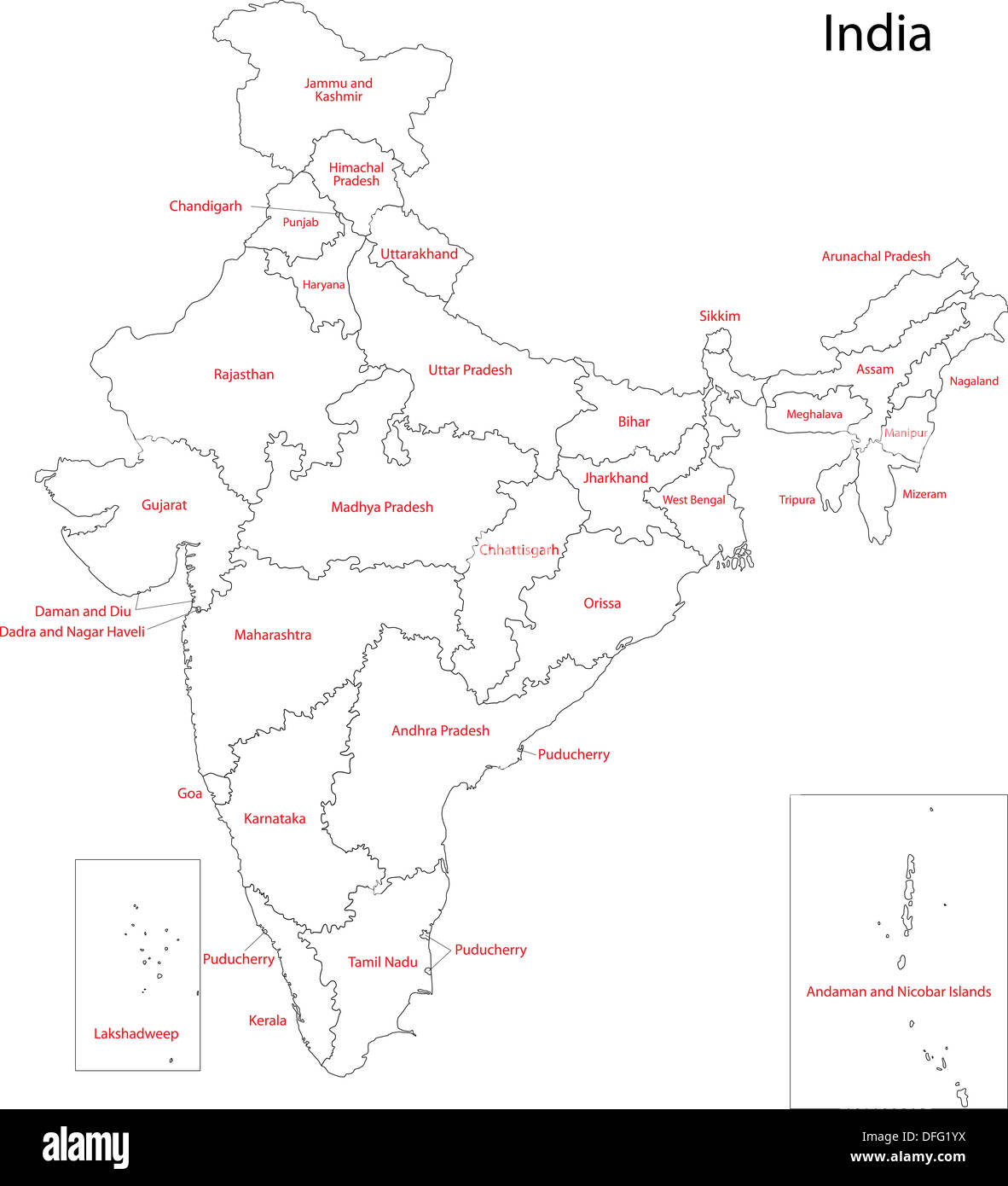India detailed silhouette map Cut Out Stock Images & Pictures - Alamy