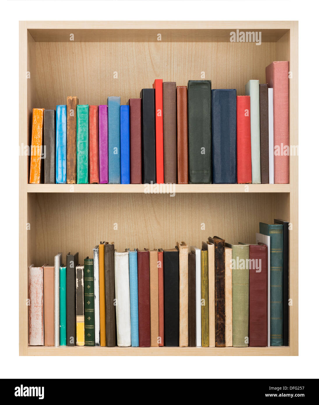 Books on a wooden shelf Cut Out Stock Images & Pictures - Alamy