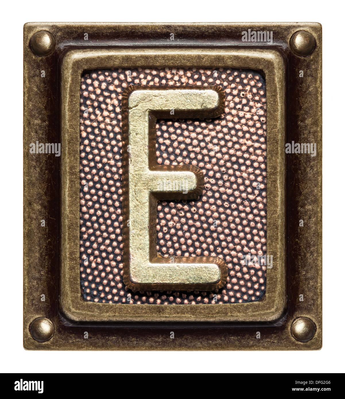 Metal button alphabet letter E Stock Photo - Alamy