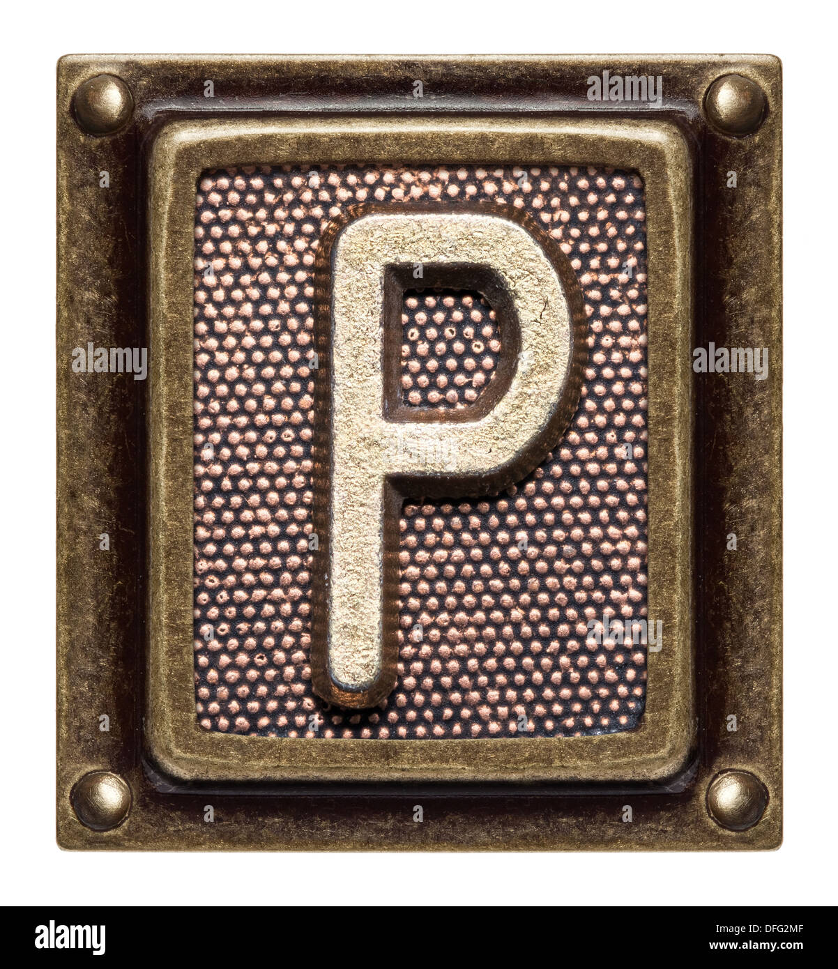 Metal button alphabet letter P Stock Photo - Alamy