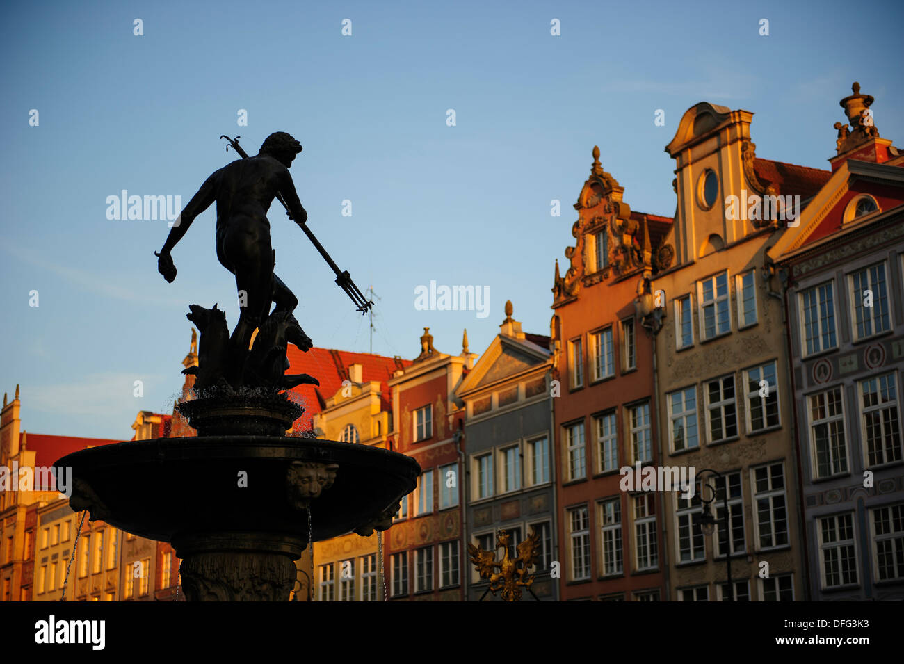 Neptune fountain at the Long Market street of Gdansk, Poland Stock ...