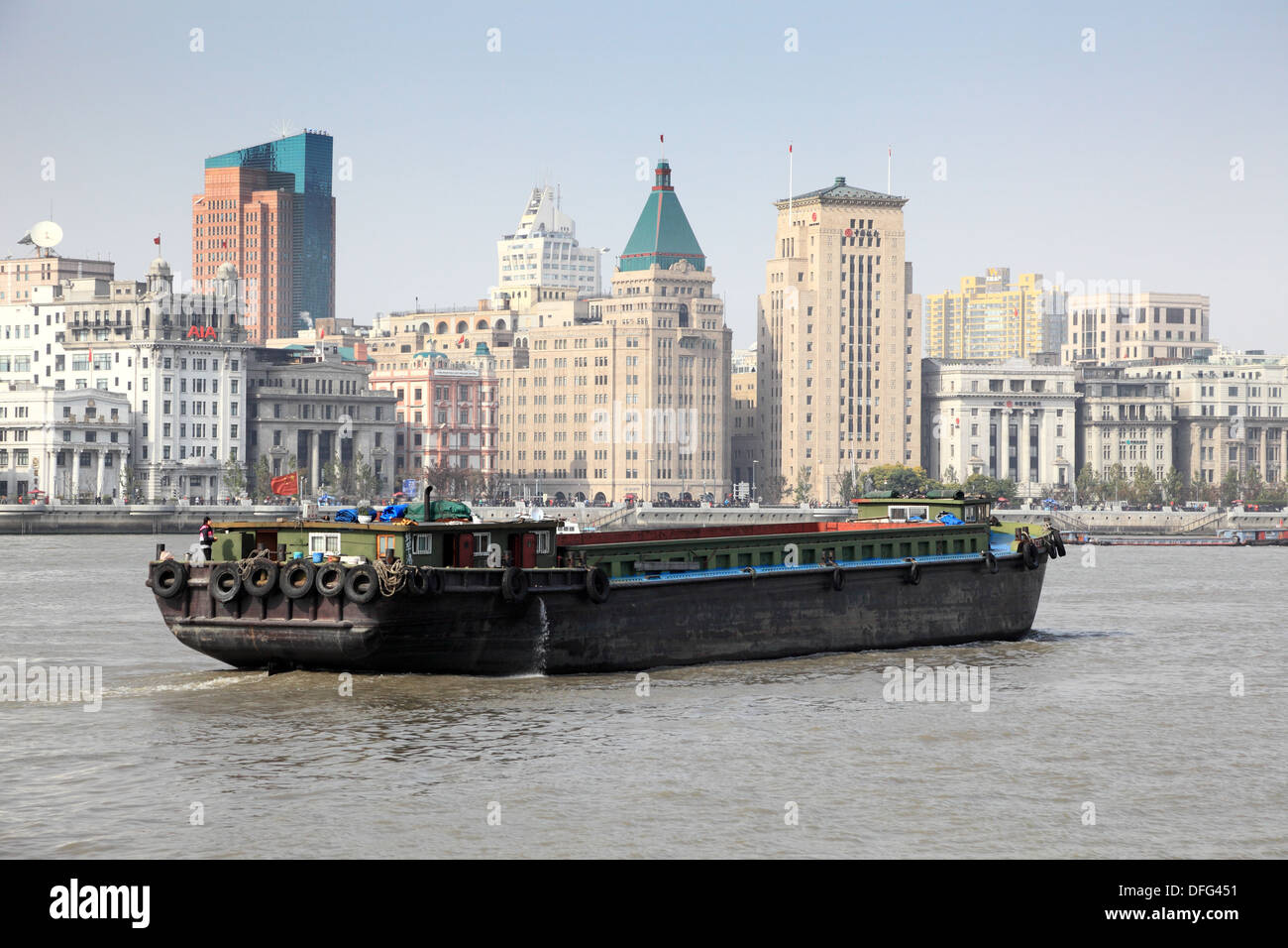 Barge on the Huangpu river in Shanghai, China Stock Photo - Alamy