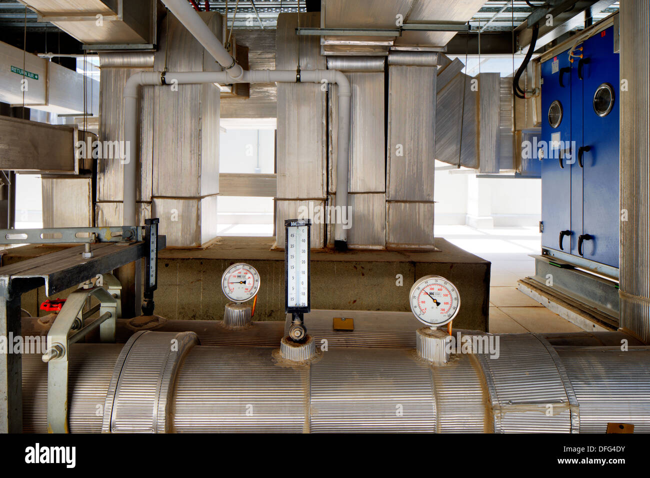 Temperature and pressure gauges of a plant room Stock Photo - Alamy