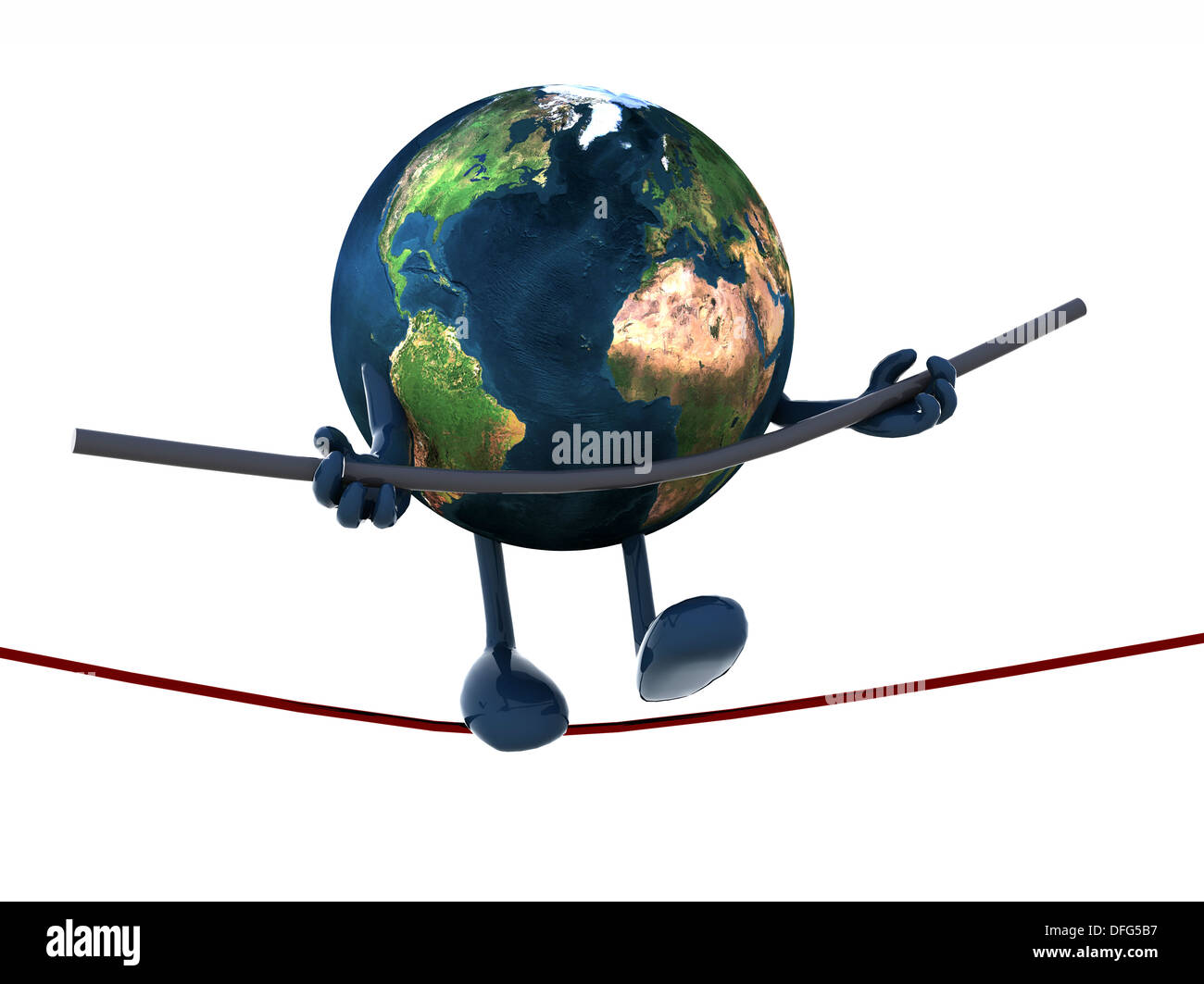 planet earth acrobat who walks on a wire, 3d illustration Stock Photo ...
