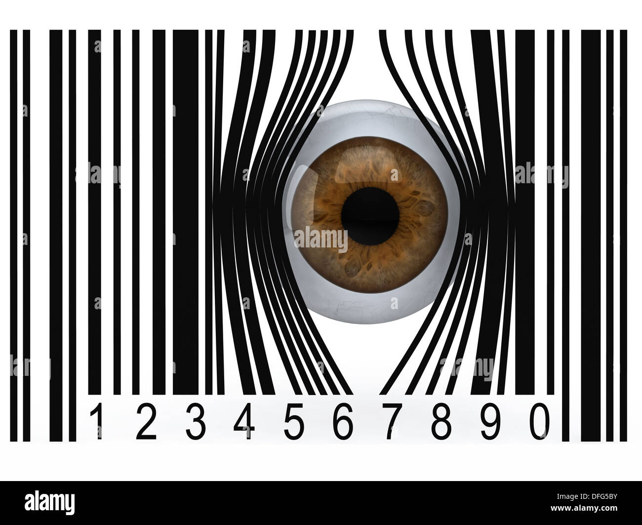 brown eyeball that gets out from a bar code, 3d illustration Stock ...