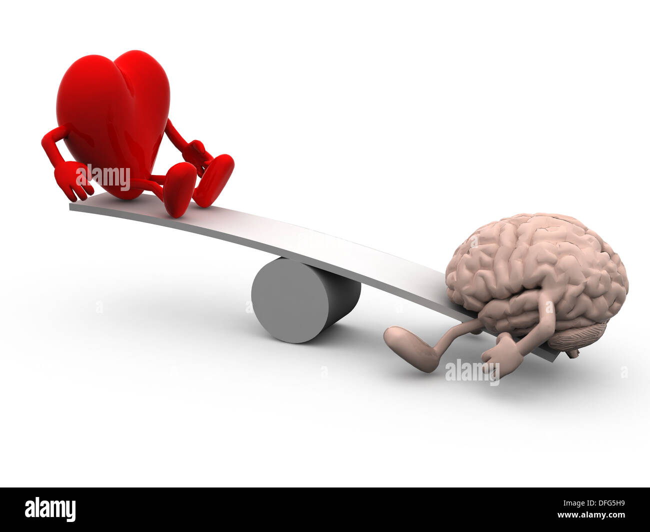 seesaw with heart and brain, 3d illustration Stock Photo - Alamy