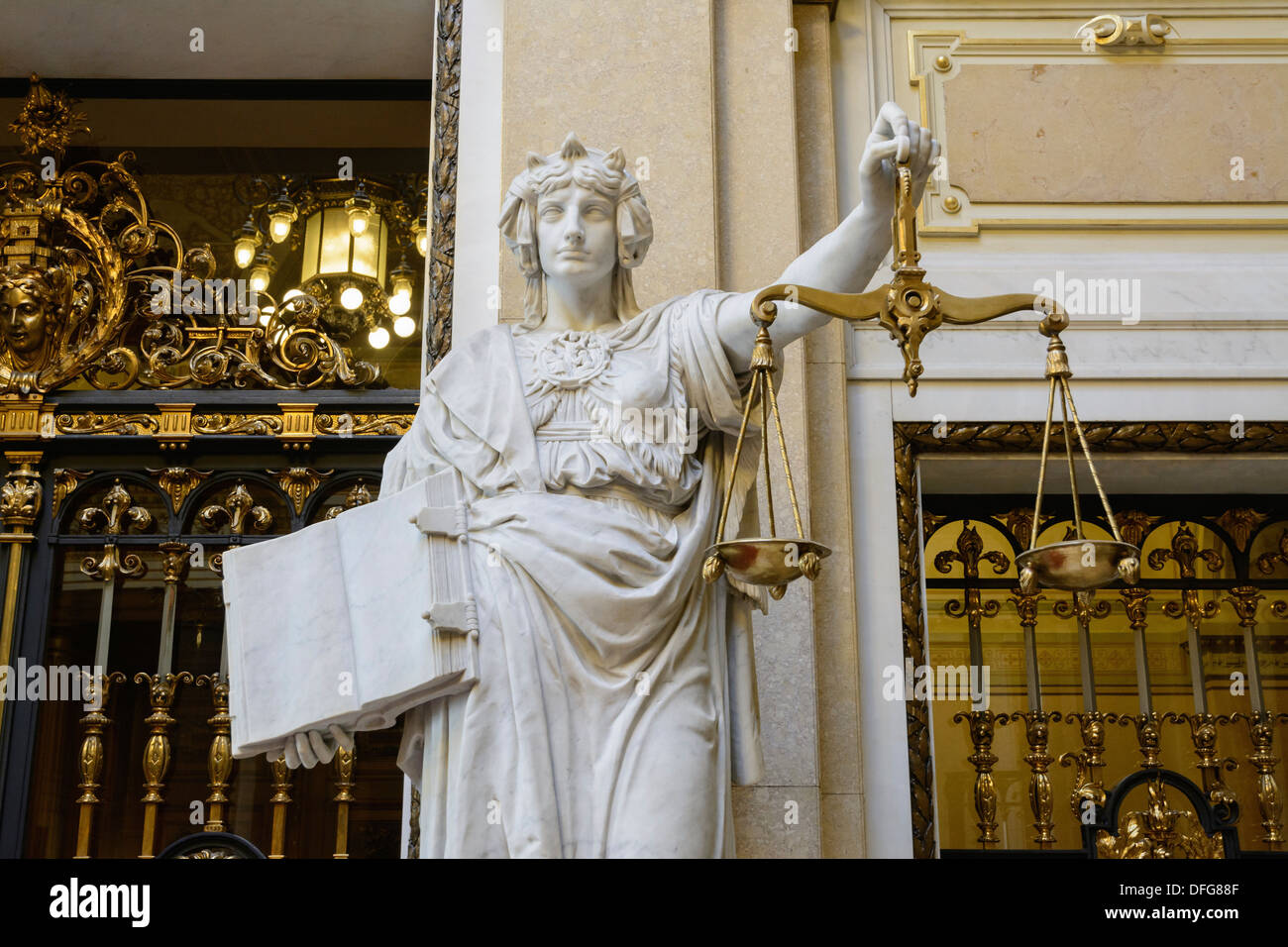 Statue of Lady Justice with scales in Hamburg Town Hall, Hamburg ...