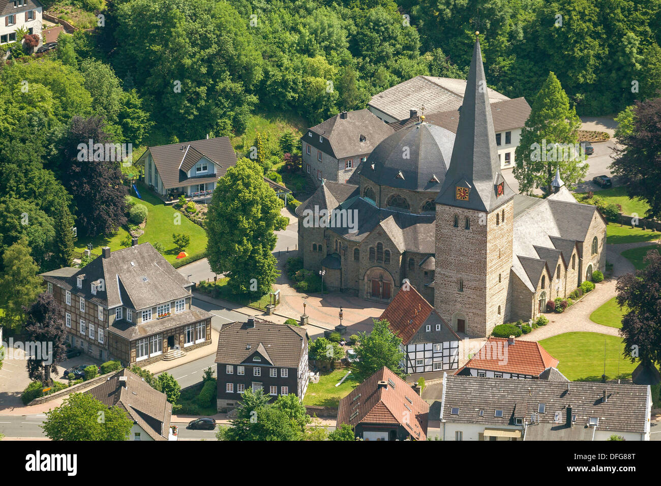 Aerial view, Church of St. Blasius, Balve, North Rhine-Westphalia ...