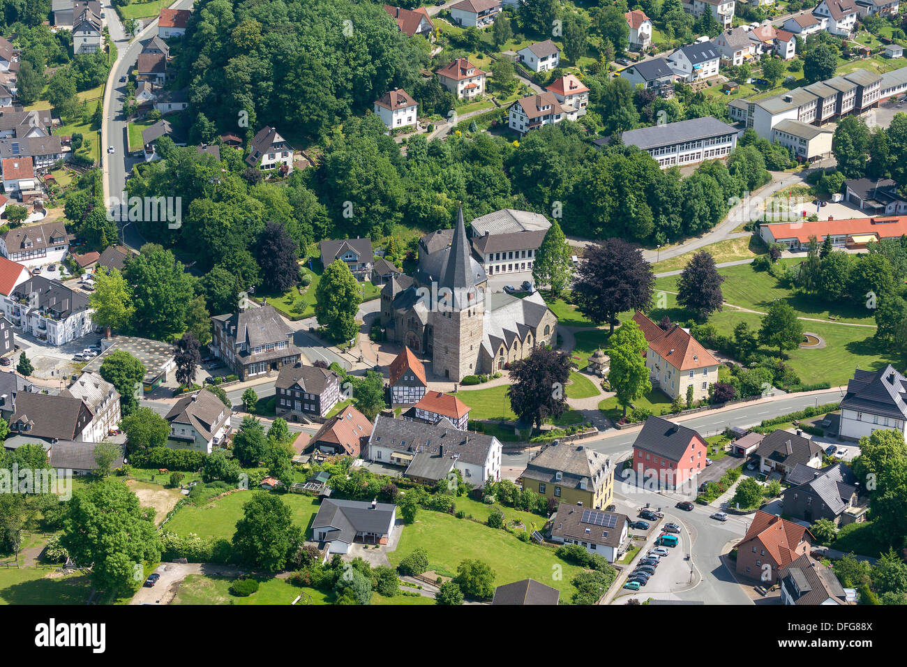 Aerial view, Church of St. Blasius, Balve, North Rhine-Westphalia ...