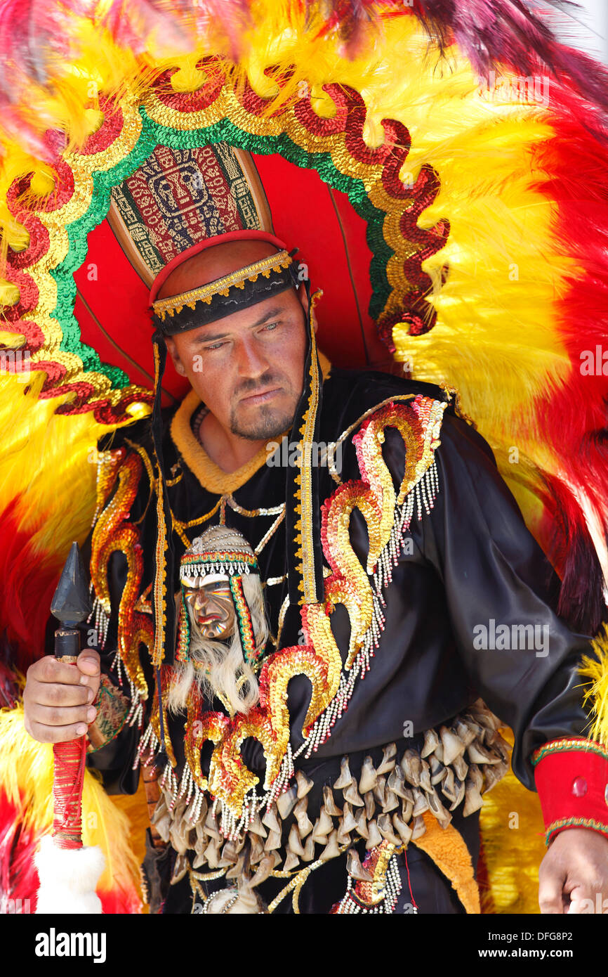 Man wearing a festive traditional Indio costume, Andacollo, Coquimbo ...
