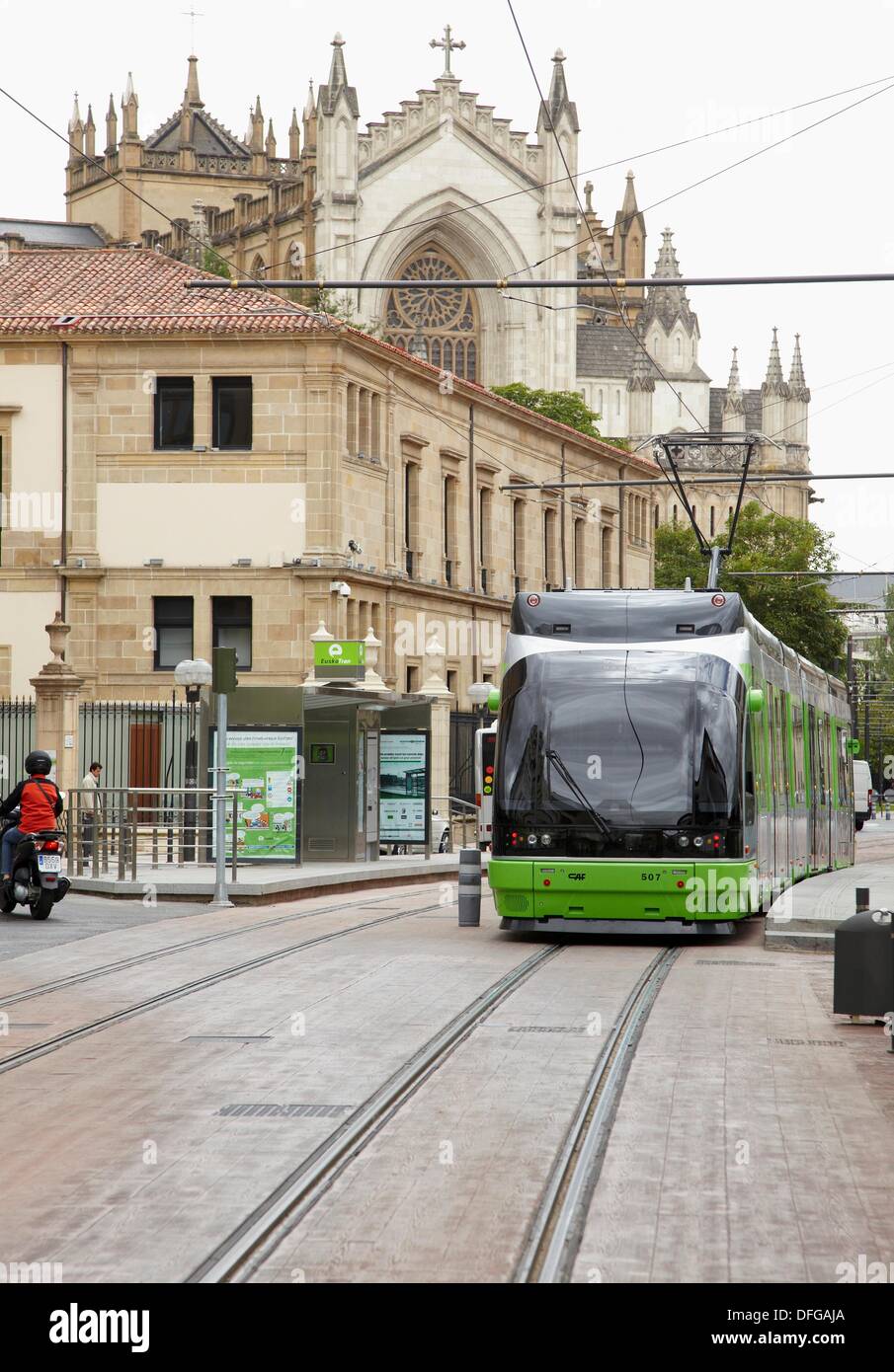 Streetcar, Basque Parliament and New Cathedral in background, Vitoria ...
