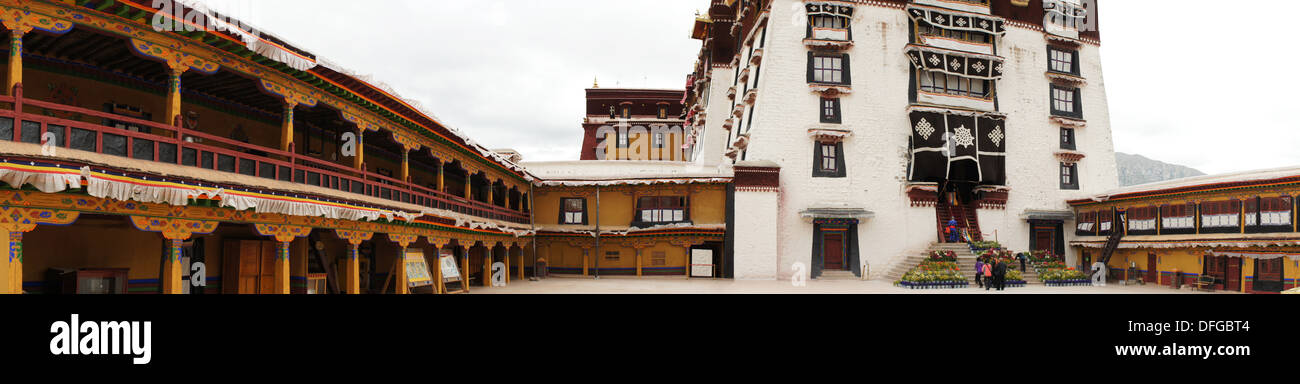 Panorama of courtyard and White building, Potala Palace, Lhasa, Tibet ...