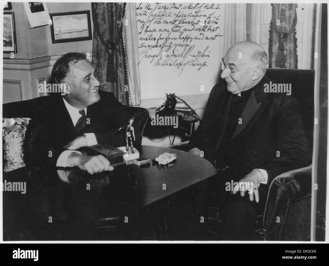 President Franklin D. Roosevelt meets with Cardinal Mundelein in Albany ...