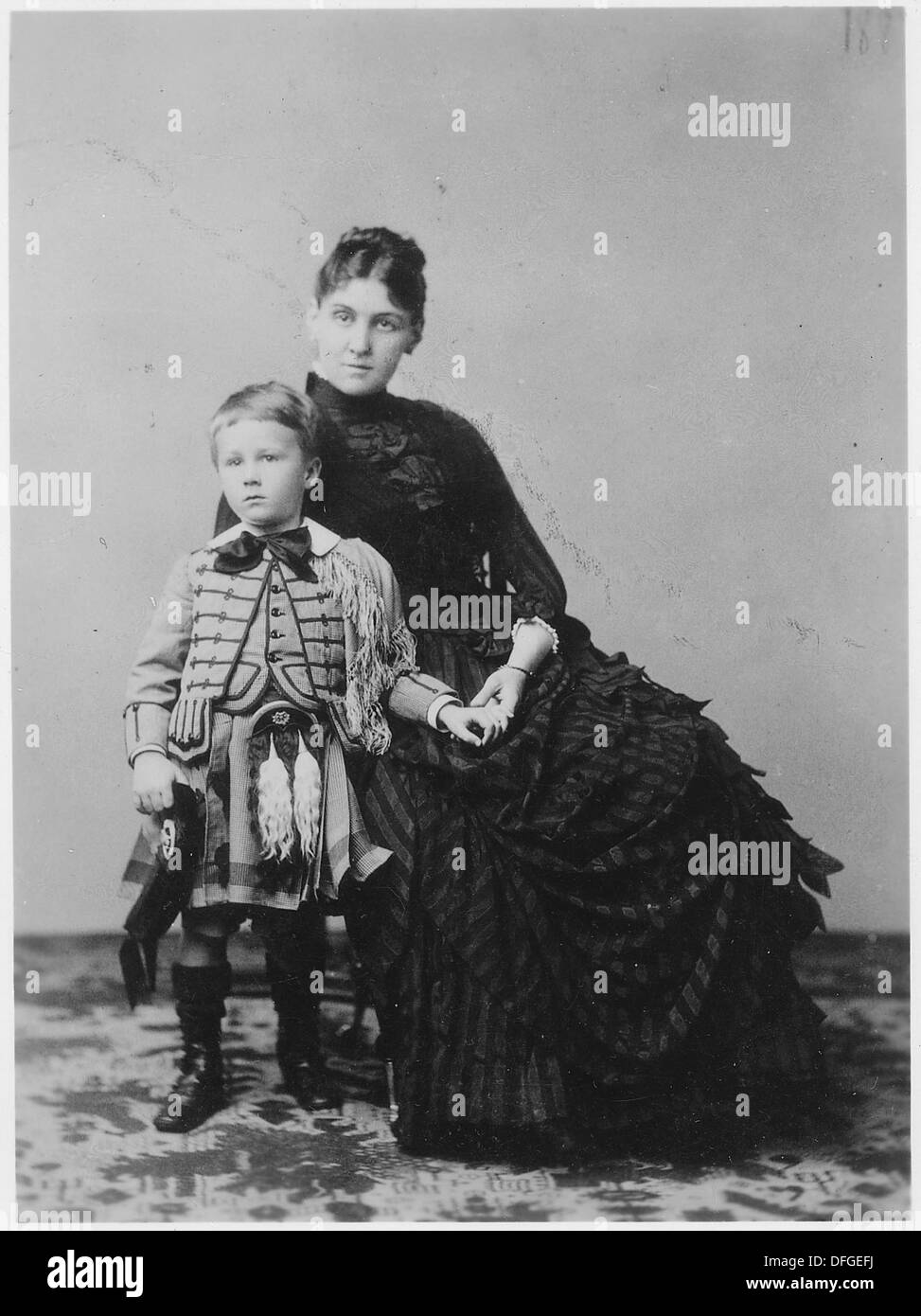 A formal portrait of President Franklin D. Roosevelt with his mother, Sara Delano Roosevelt ...