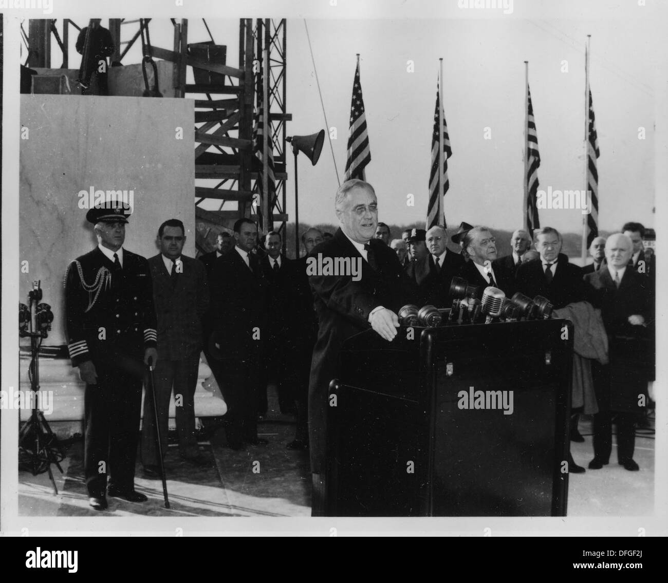Franklin D. Roosevelt is present at the laying of the cornerstone of ...