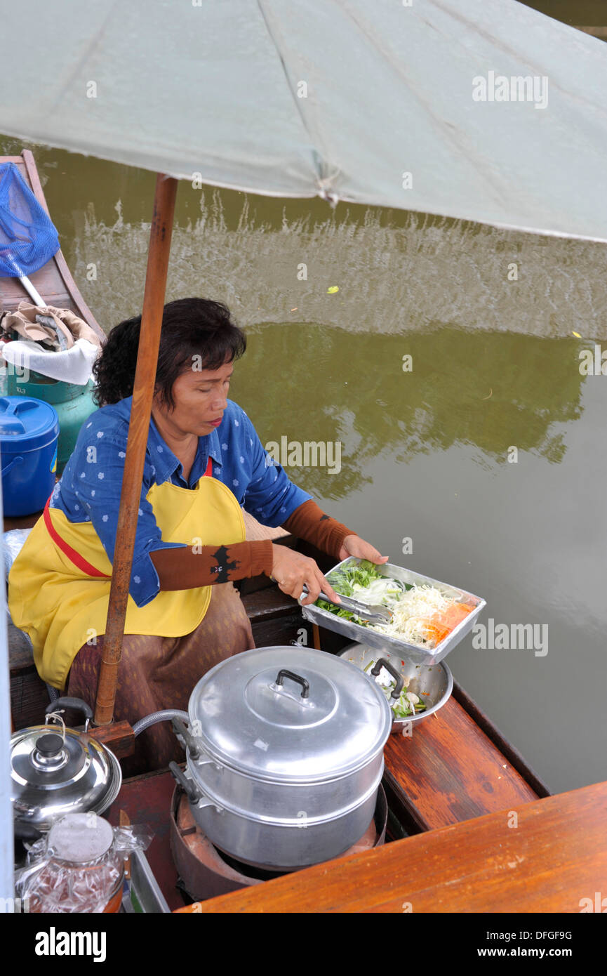 Floating market food vendor at Ancient Siam, near Bangkok, Thailand ...