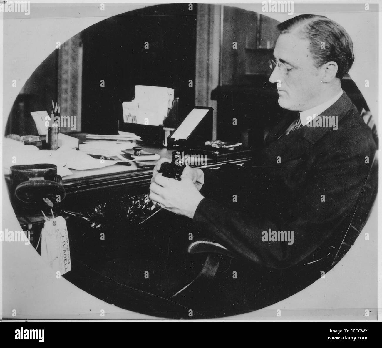 Franklin D. Roosevelt is depicted in Washington, D.C., reflecting his ...