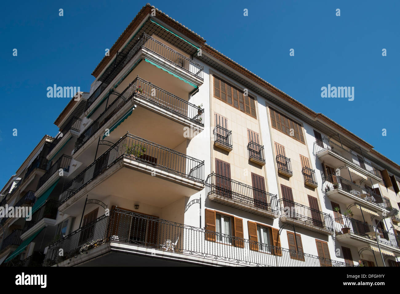 A traditional style apartment block in Javea Port, Spain Stock Photo ...
