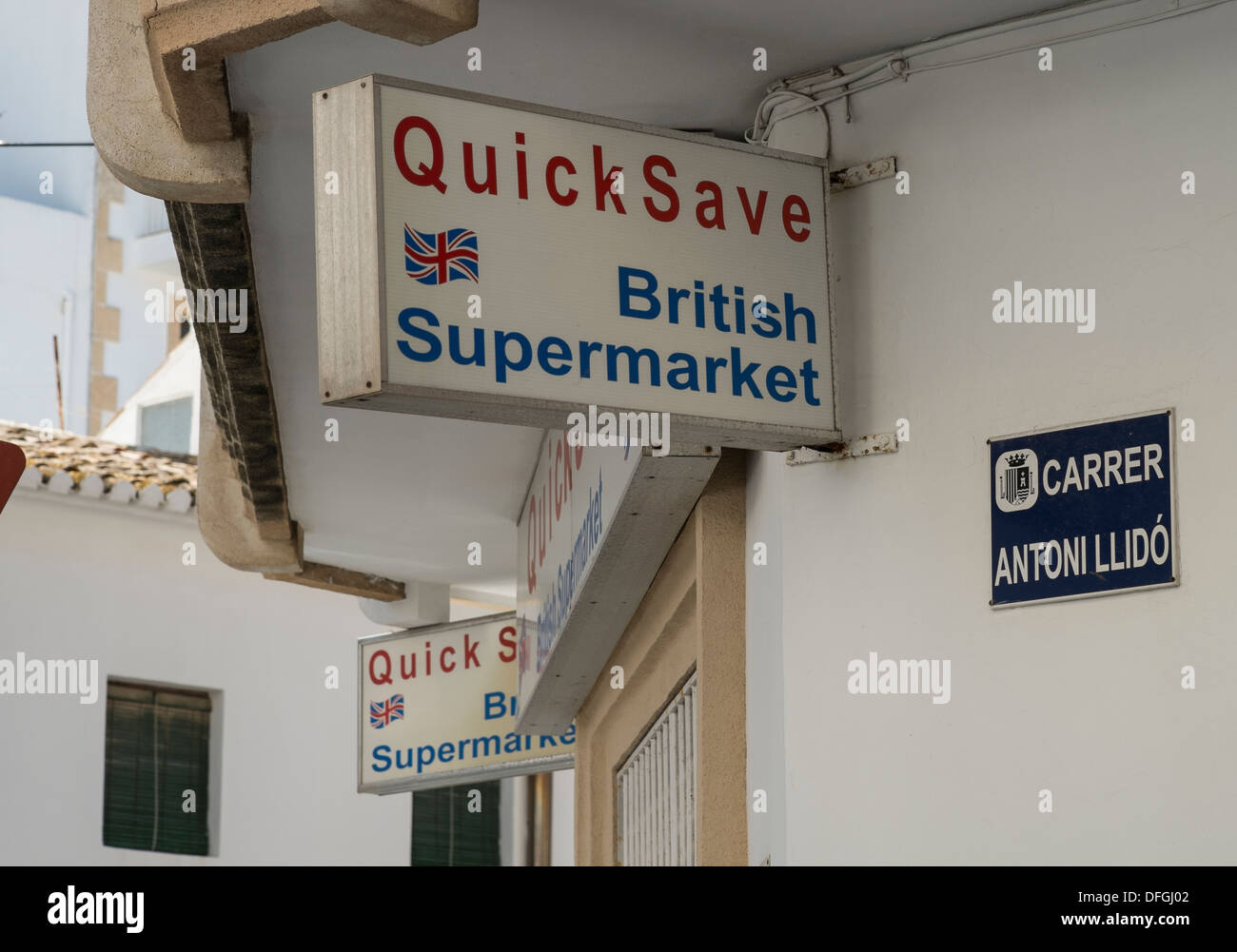 A British supermarket in Javea Old Town, Spain Stock Photo - Alamy