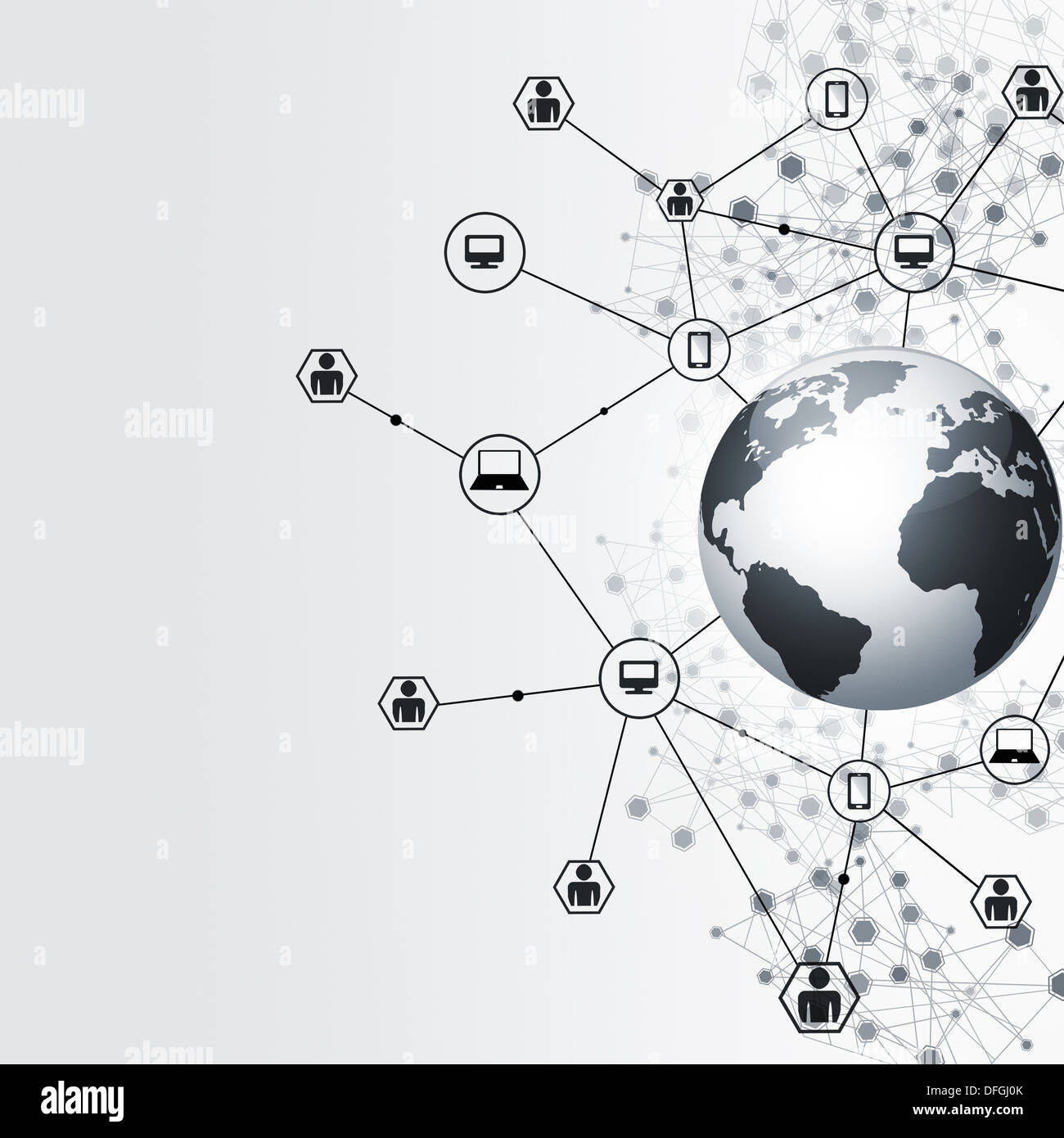 abstract network global connections concept black and white background ...