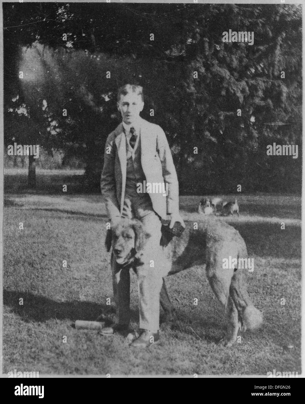 Franklin D. Roosevelt is photographed with his dog Monk in Hyde Park ...