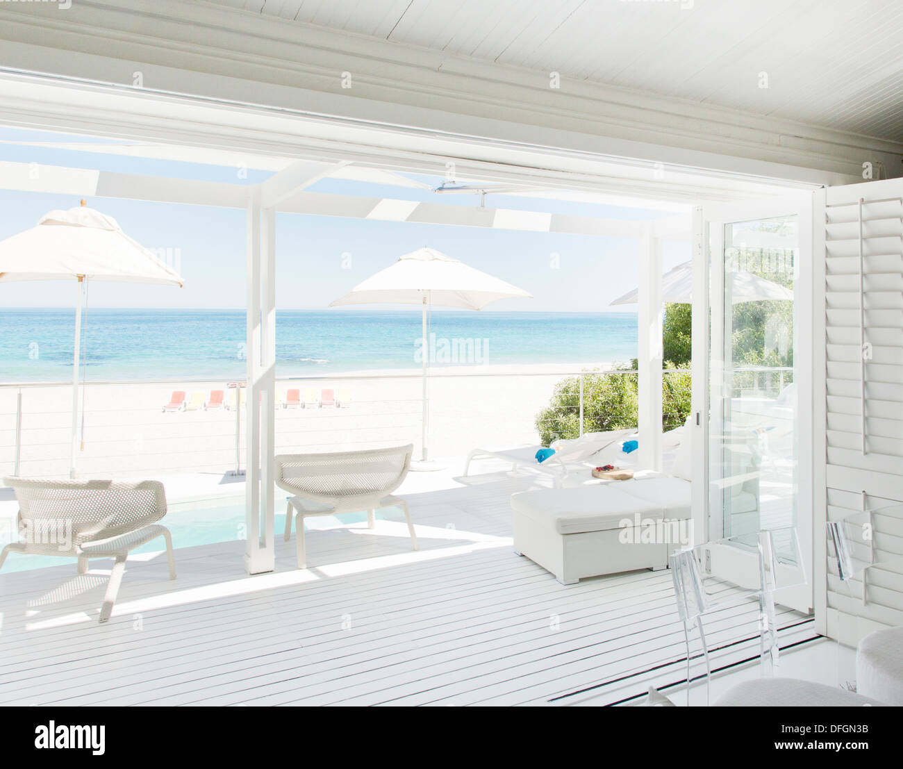 Patio overlooking beach and ocean Stock Photo - Alamy