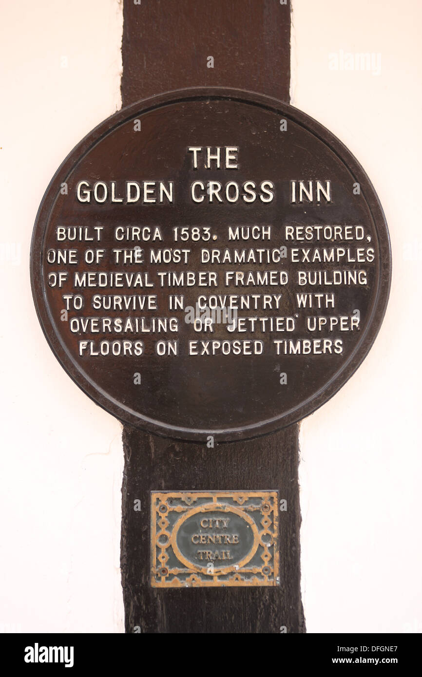 Sign for the Golden Cross Inn, the oldest pub in Coventry on the City ...