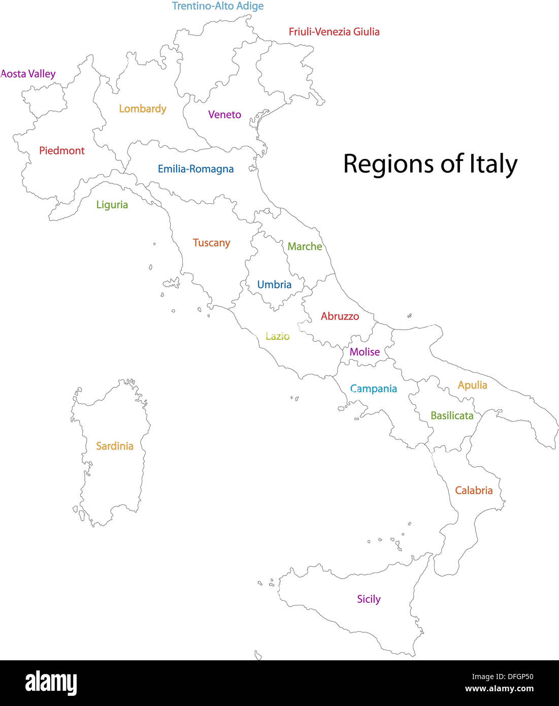 Italy political map administrative Cut Out Stock Images & Pictures - Alamy