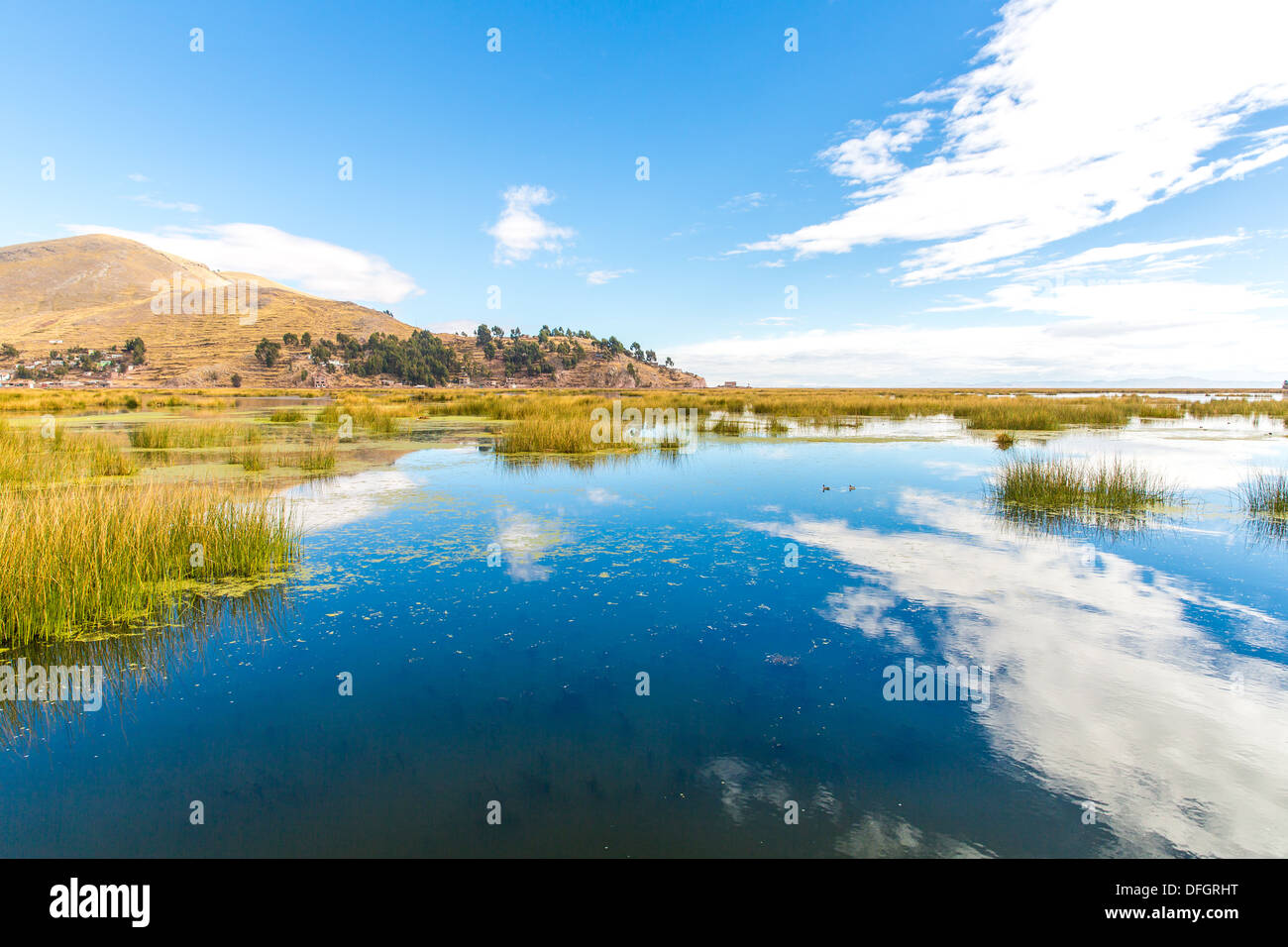 Lake Titicaca South America located on border of Peru and Bolivia. It ...