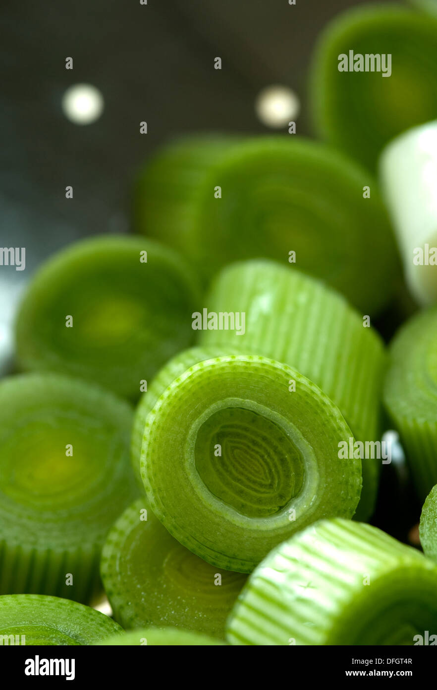 Still life food image of diced Leeks ready to cook Stock Photo - Alamy