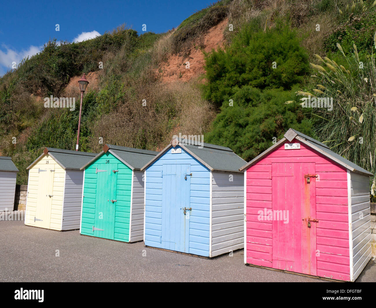 Beach huts on the seafront at Seaton, Devon, England, UK Stock Photo ...