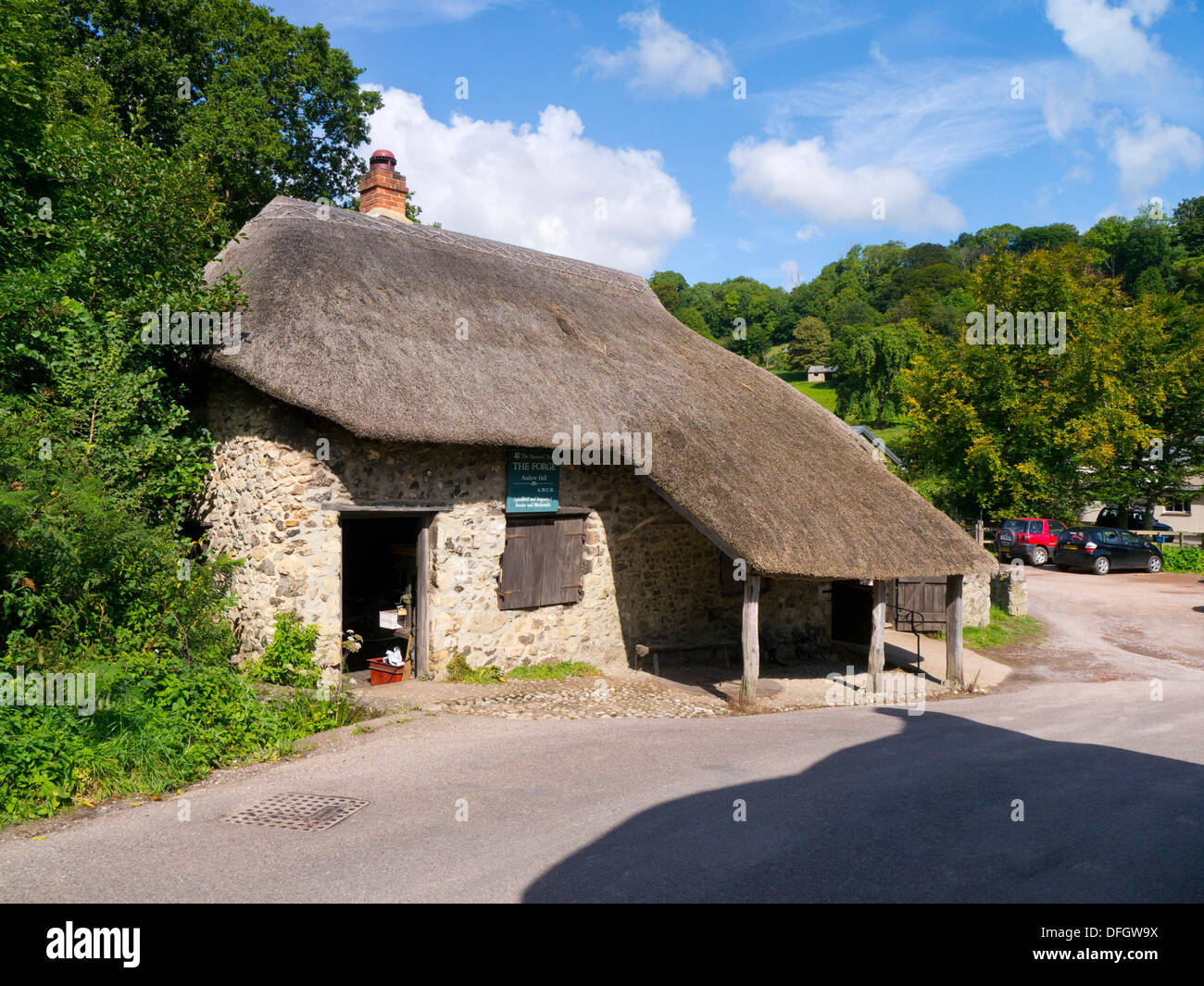 The thatched Old Forge at Branscombe Devon England Stock Photo - Alamy