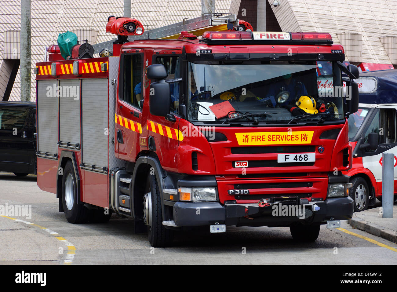 A Scania P310 fire engine belonging to the Hong Kong Fire Service, Hong ...