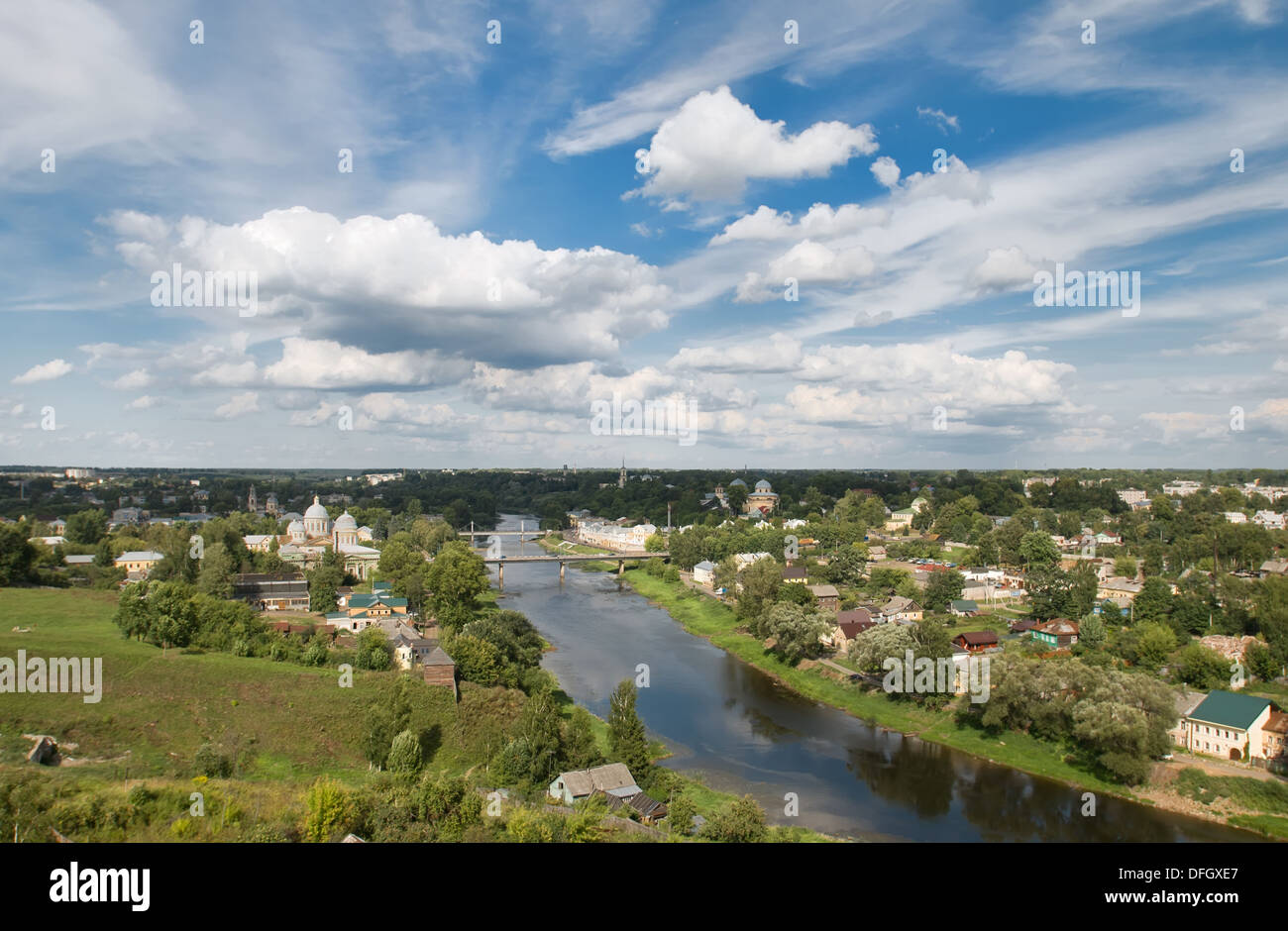City Torzhok , Tver region. View of the city and river Tvertsa from the ...