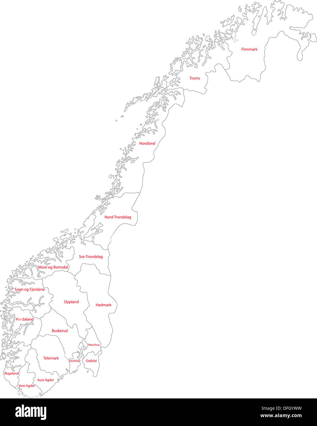 Outline Norway map Stock Photo - Alamy