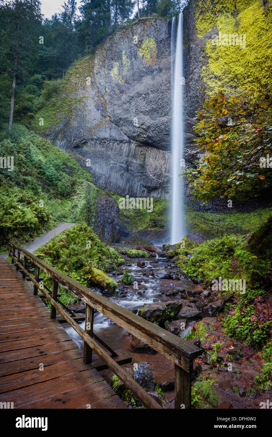 Hiking trail bridge at Latourell Falls in Guy W Talbot State Park ...