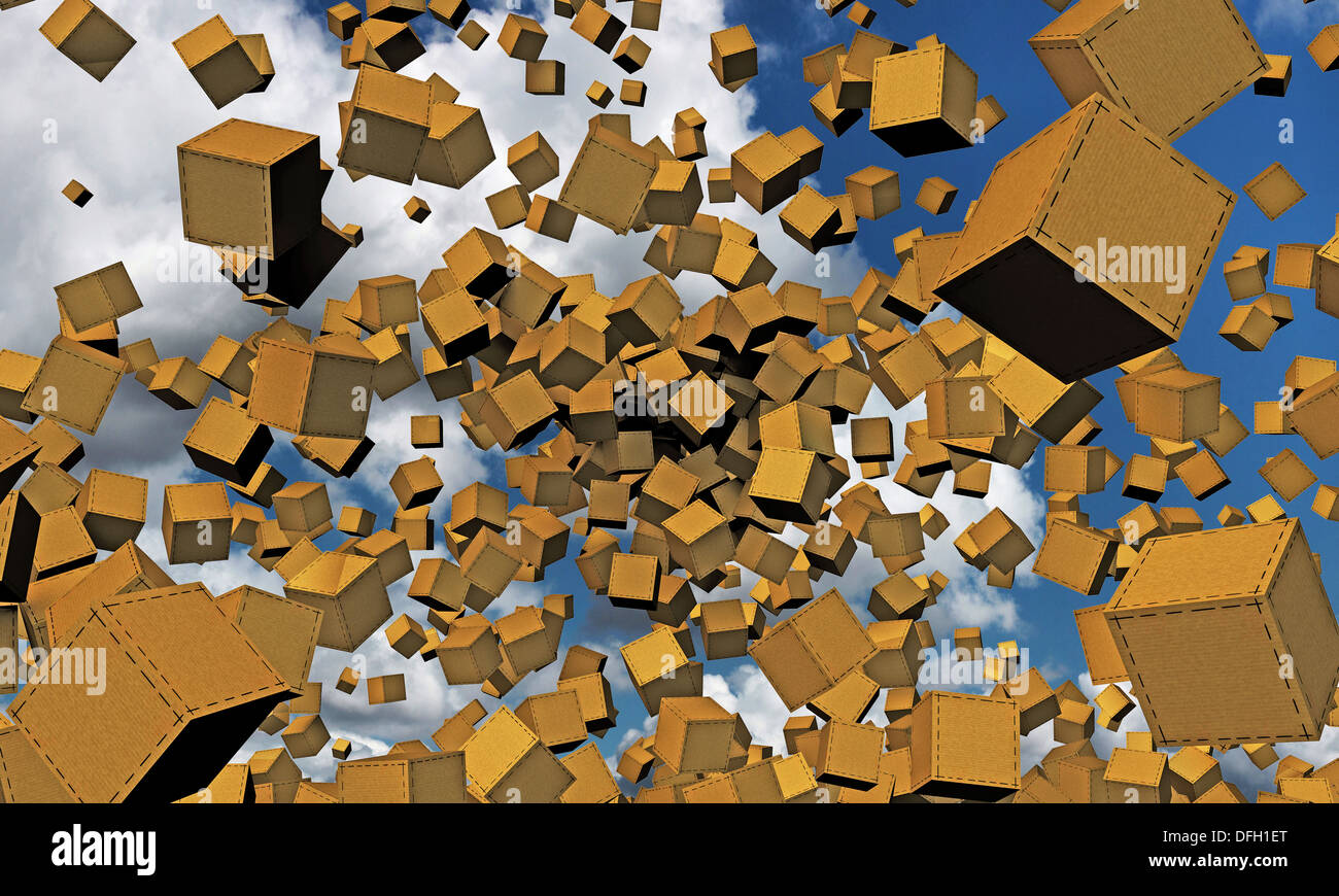 cardboard boxes falling from the sky Stock Photo - Alamy