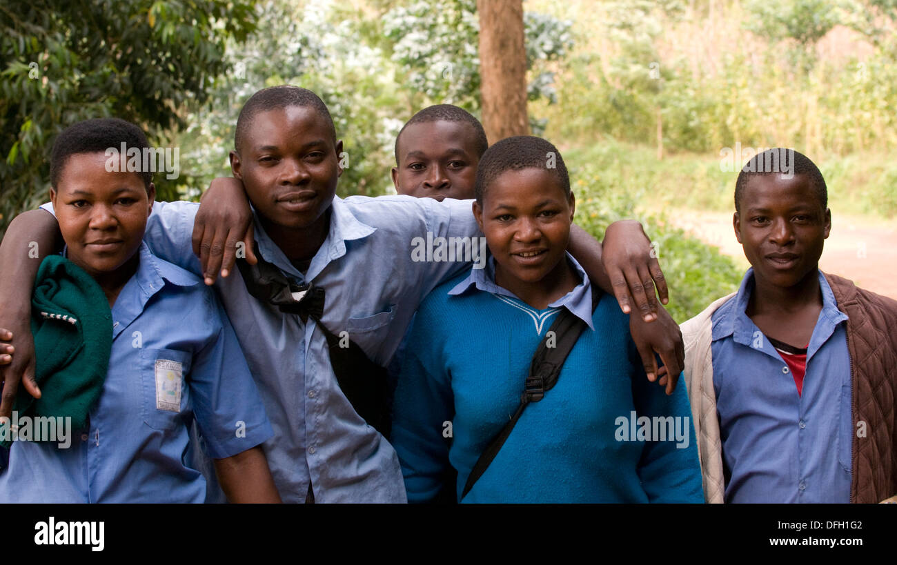 Group of Rwandan teenager students lake Burera Northern Rwanda Central ...