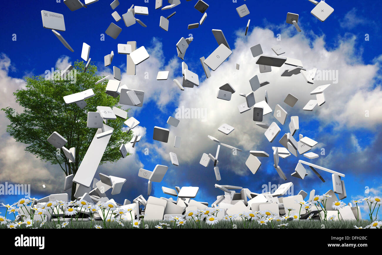 keyboard keys falling on green grass Stock Photo - Alamy