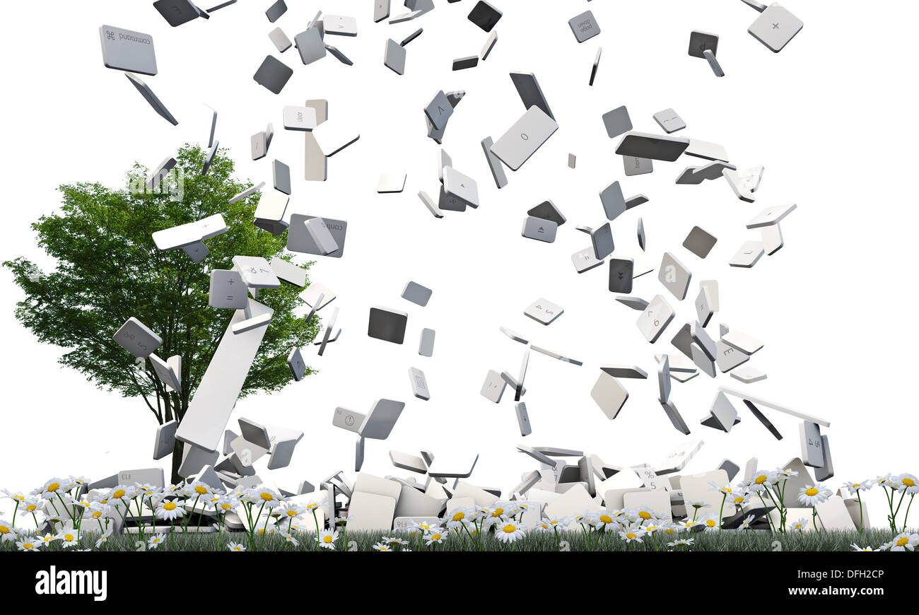 keyboard keys falling on green grass Stock Photo - Alamy