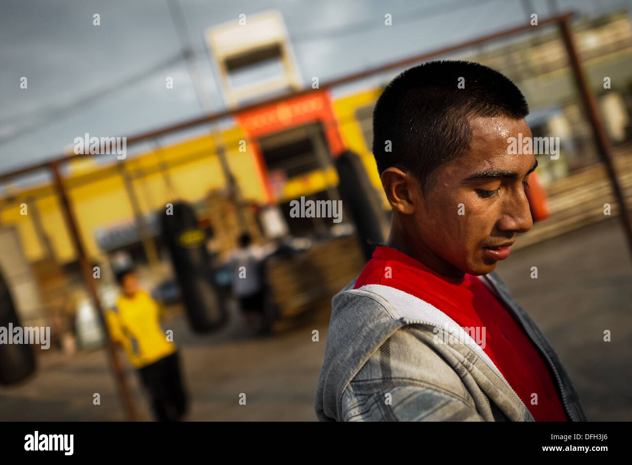 A Peruvian youth seen after sparring session at the Boxeo VMT boxing ...