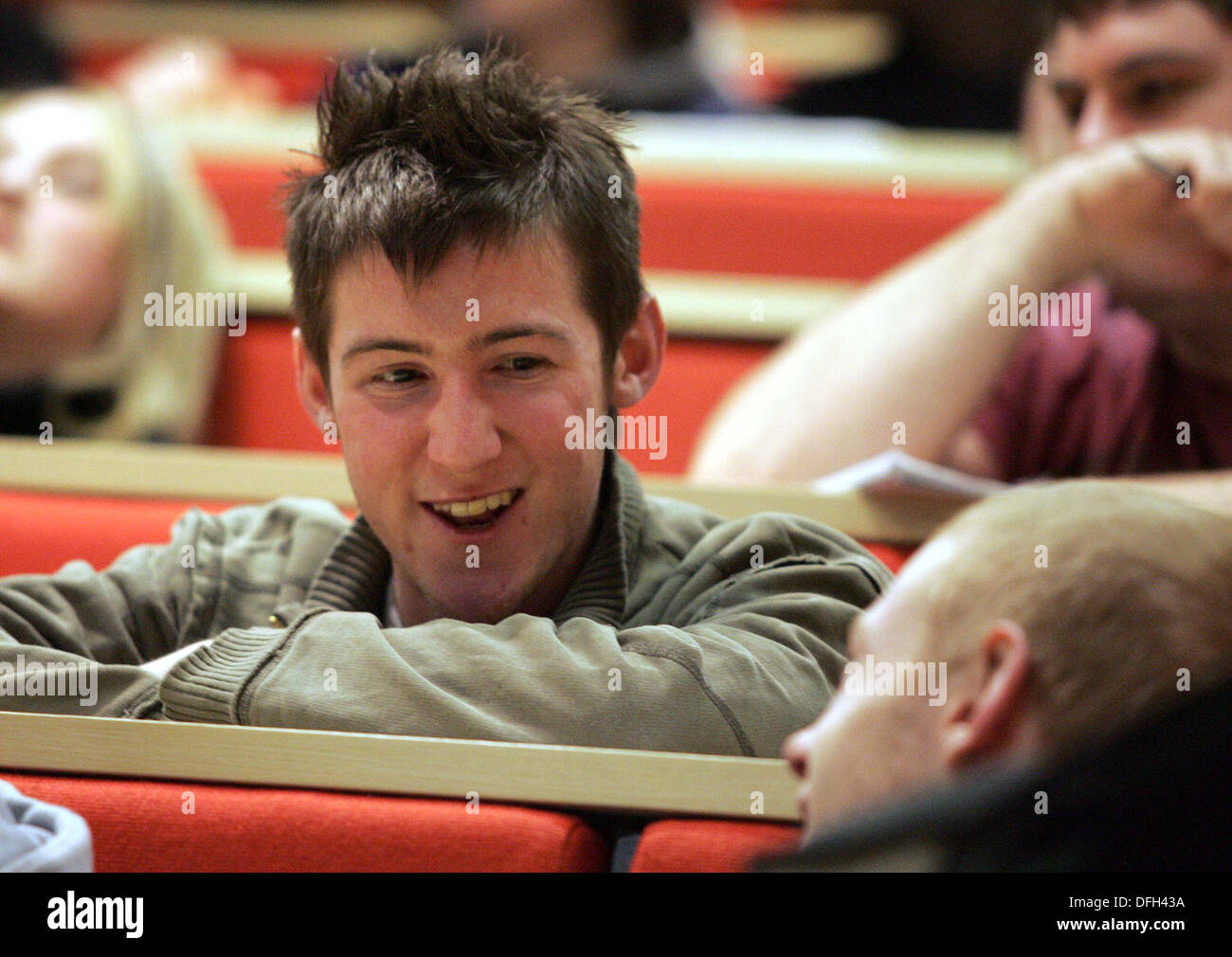 university students studying and interacting in a lecture theater Stock ...