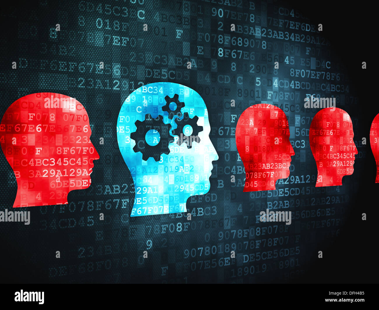 Education concept: Head Whis Gears on digital background Stock Photo ...