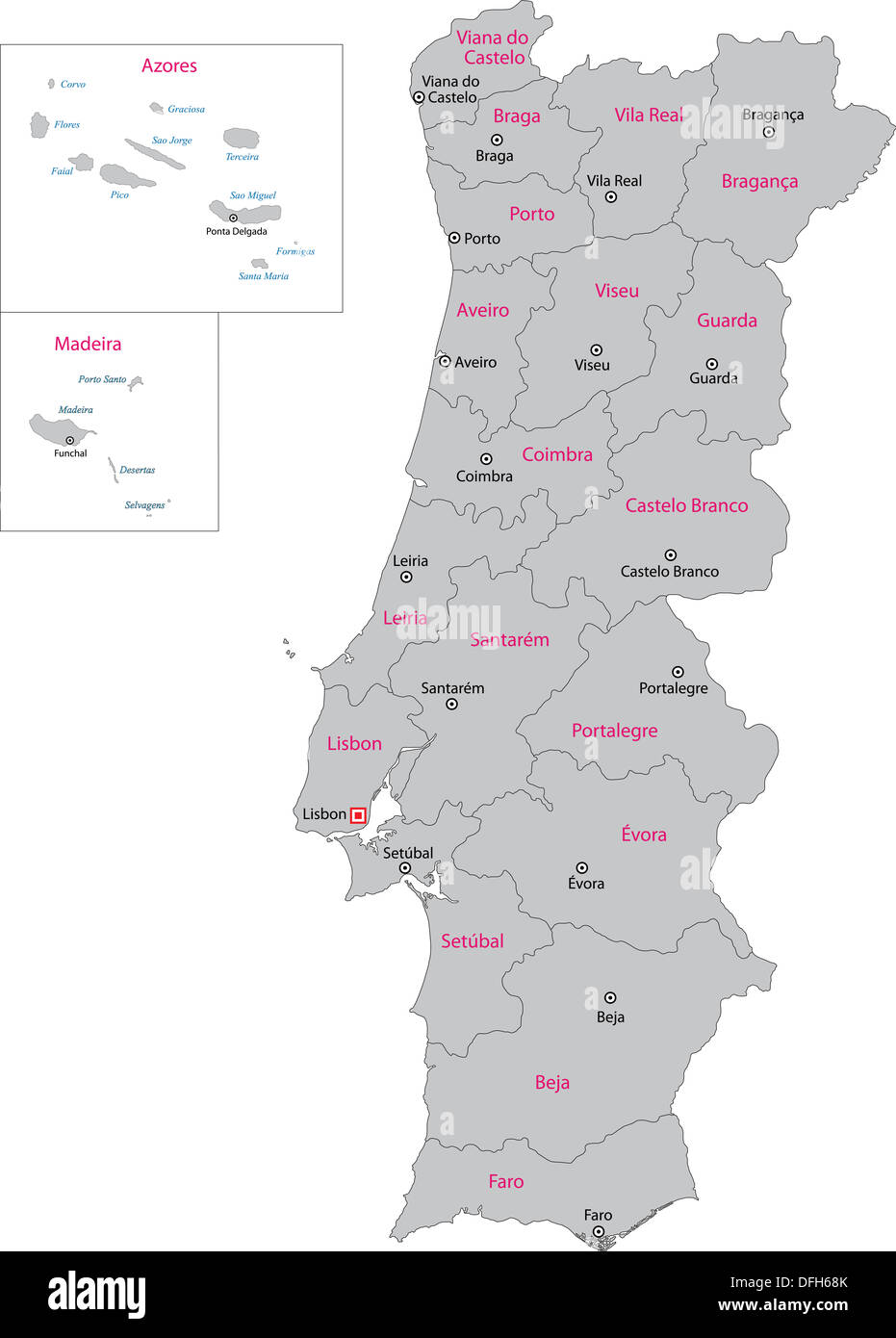 Grey Portugal map Stock Photo - Alamy