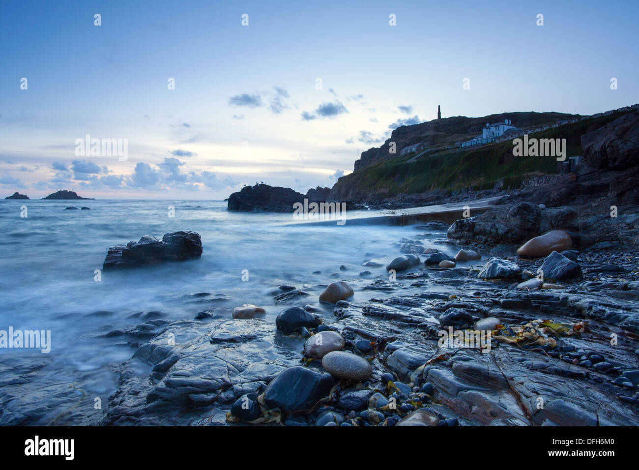 Cape Cornwall headland and monument rock cove Cornwall Stock Photo - Alamy